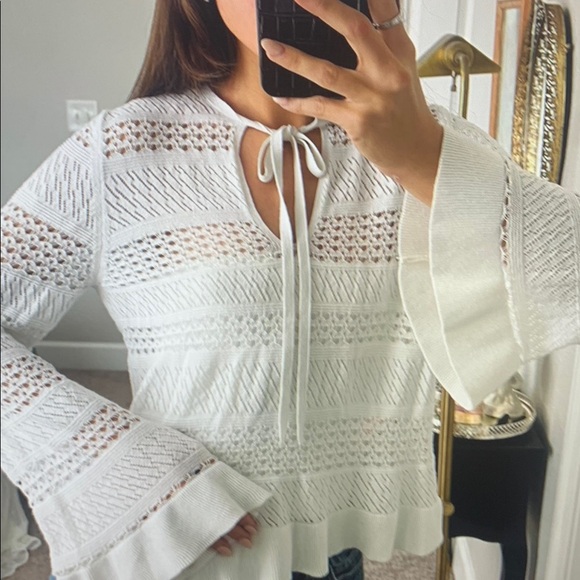 Tops | Elegant White Lace Knit Top | Poshmark